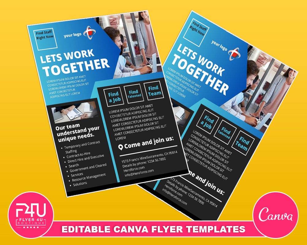 Staffing Agency Flyer, DIY Canva Staffing Agency Templates, Editable ...