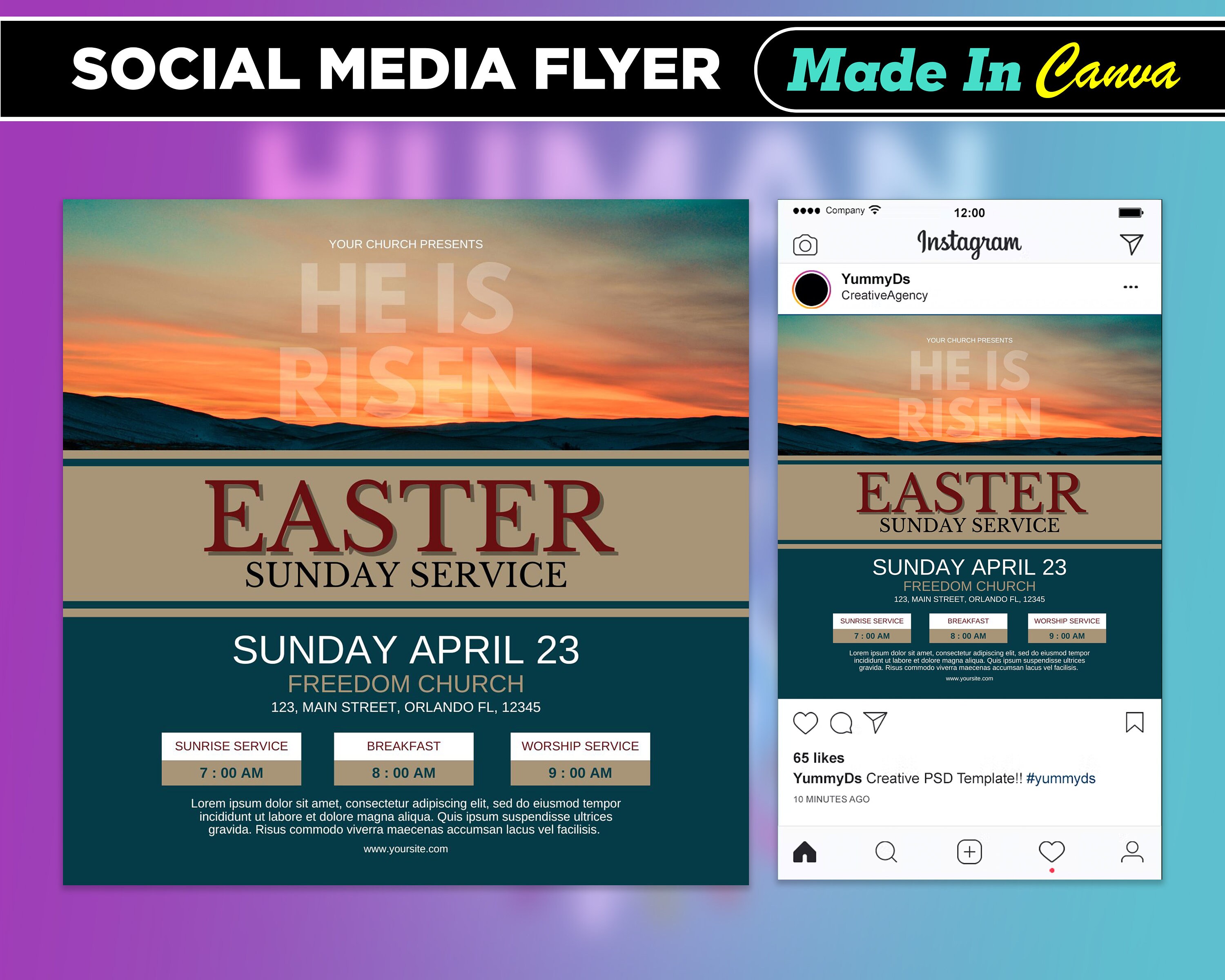 Easter Sunday Service Flyer, DIY Canva Easter Sunday Service Flyer ...