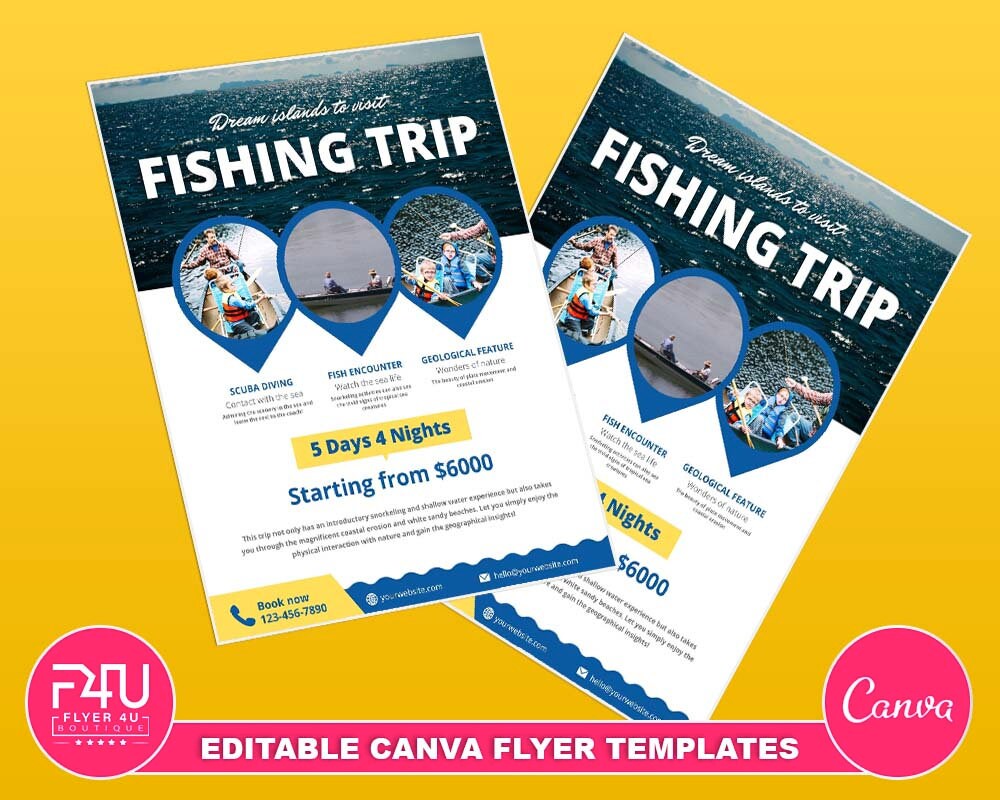 Fishing Trip Flyer, DIY Canva Fishing Trip Templates, Editable Canva US ...