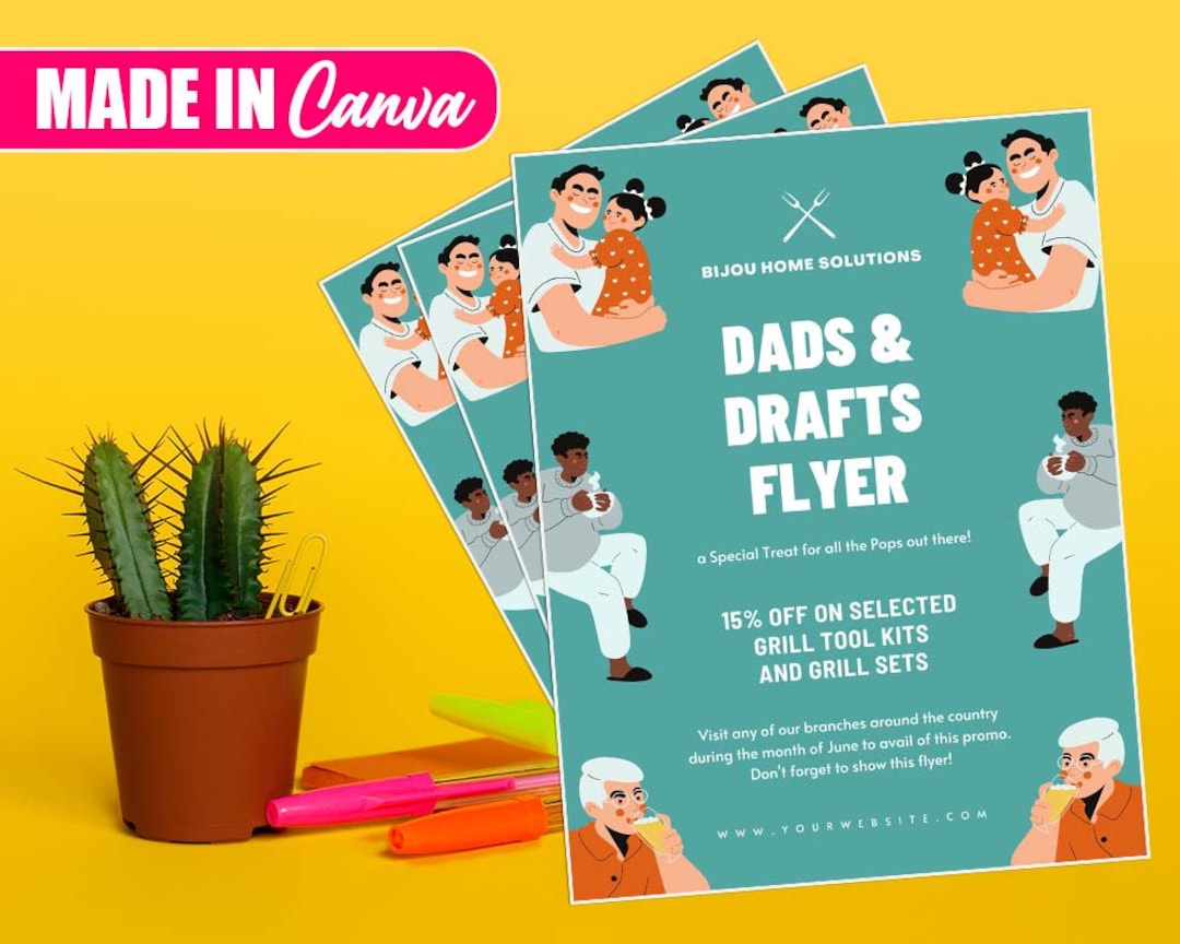 Dads & Drafts Flyer, DIY Canva Dads and Drafts Flyer Template, Editable ...
