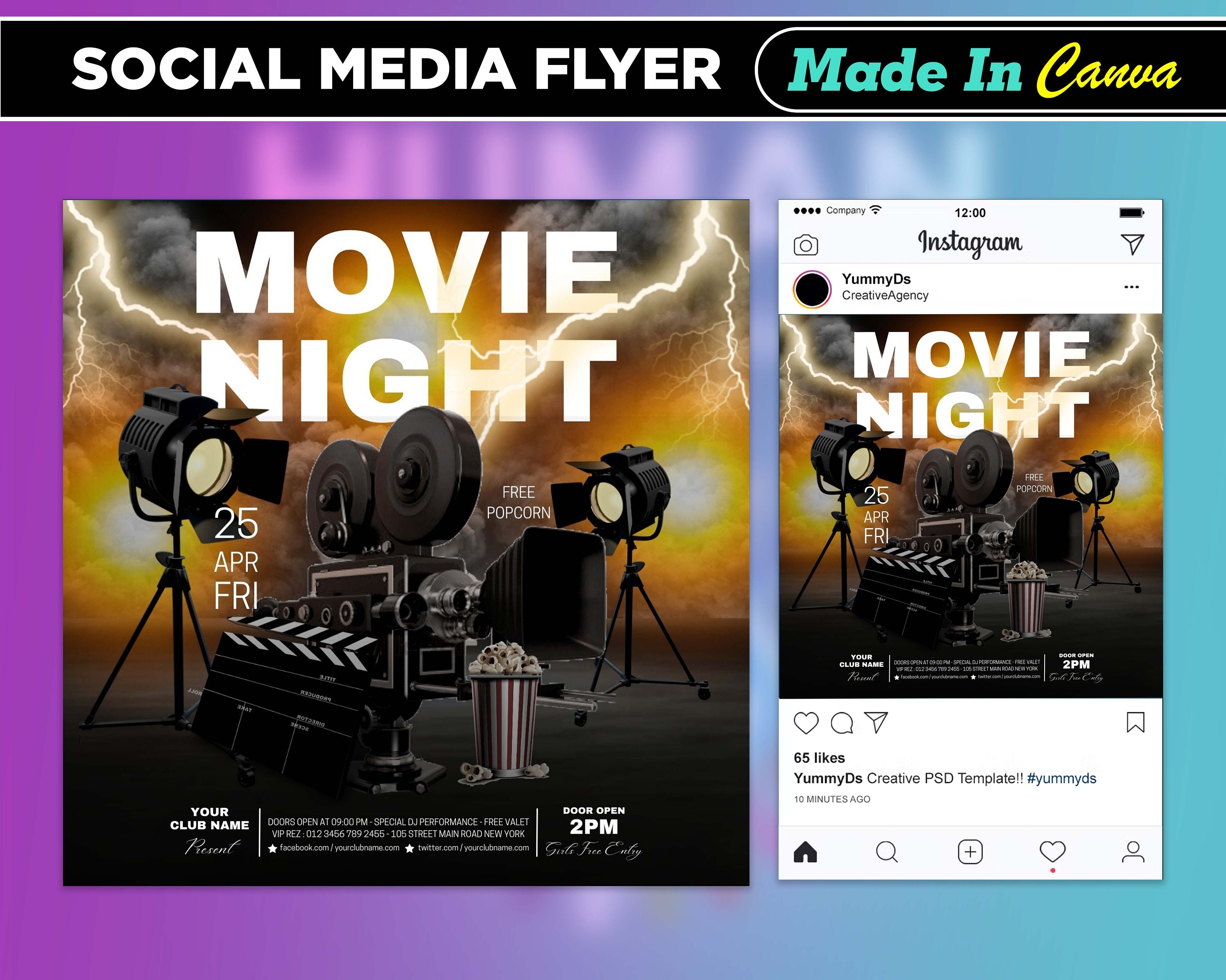 Movie Flyer, DIY Canva Movie Flyer Template 2022, Editable Social Media ...