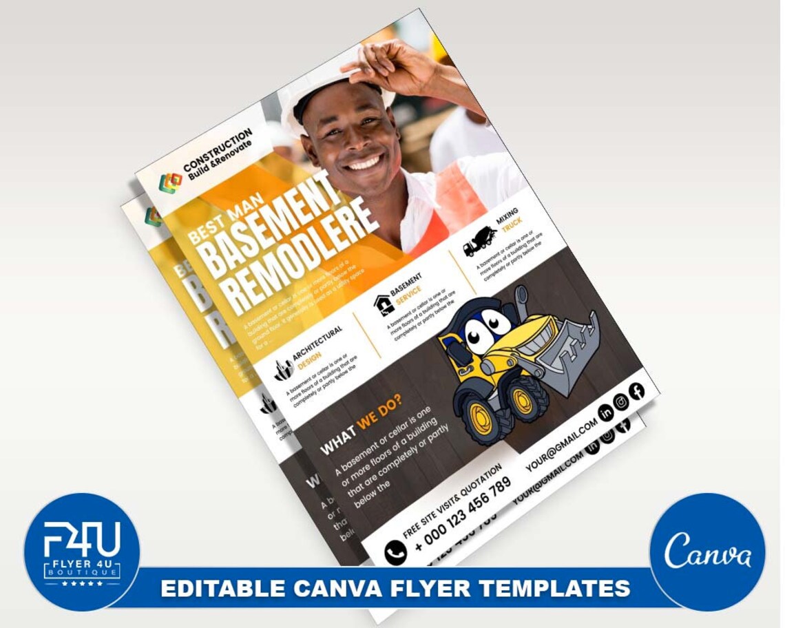 Basement Remodeler Flyer DIY Canva Basement Remodeler Flyer | Etsy