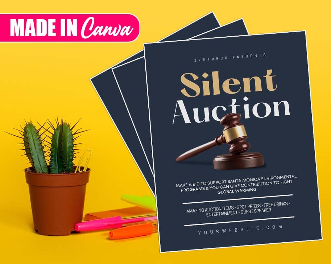 Live Auction Flyer, DIY Canva Live Auction Flyer Template, Editable US ...