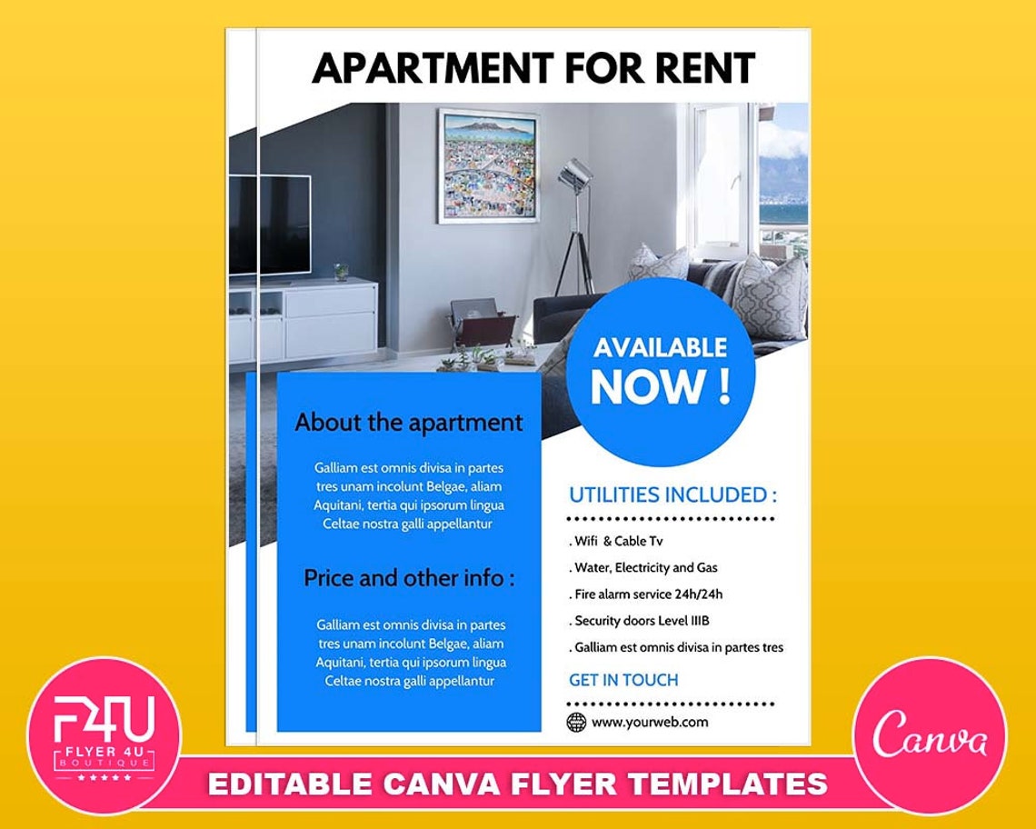 Apartment for Rent Flyer DIY Canva Apartment for Rent | Etsy