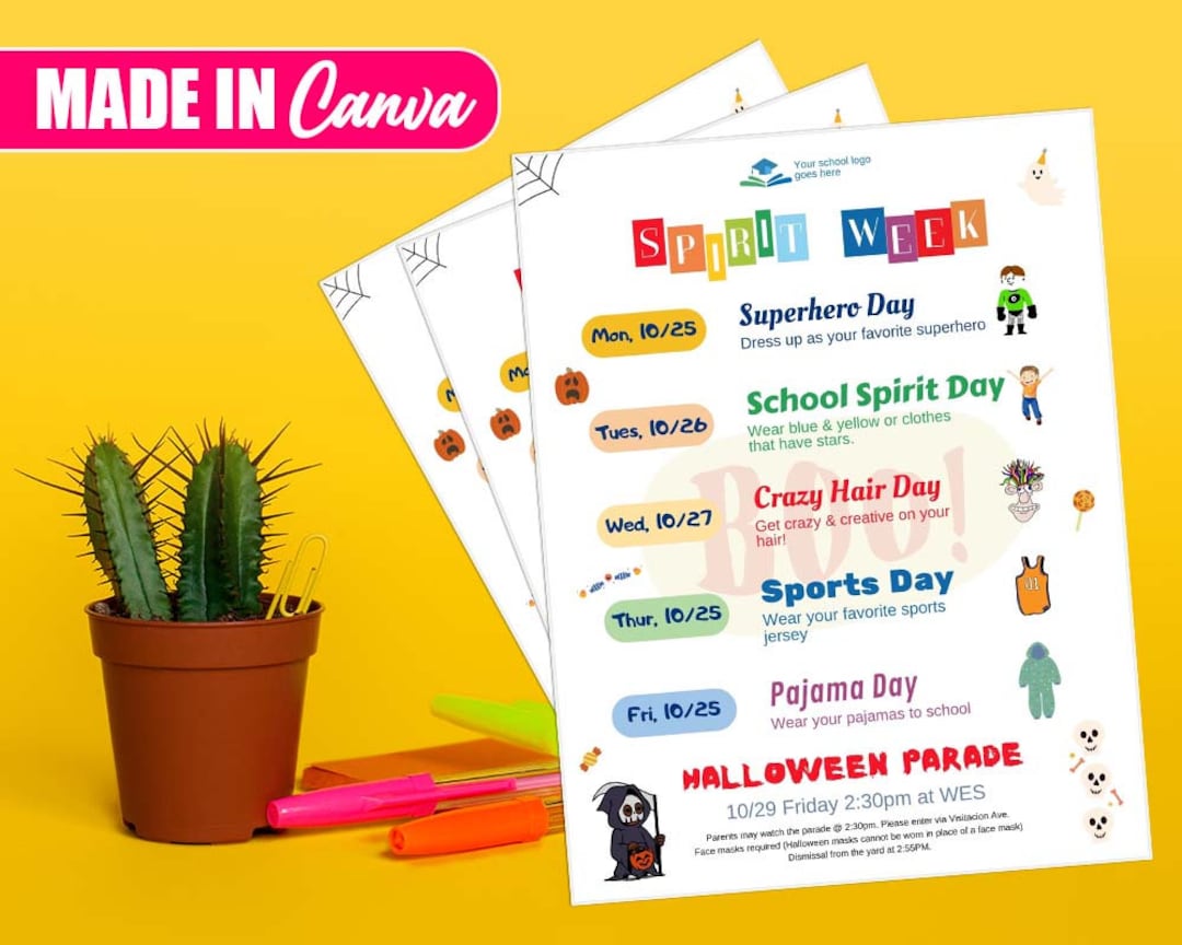 Spirit Week Flyer, DIY Canva Spirit Week Flyer Template 2022, Editable ...