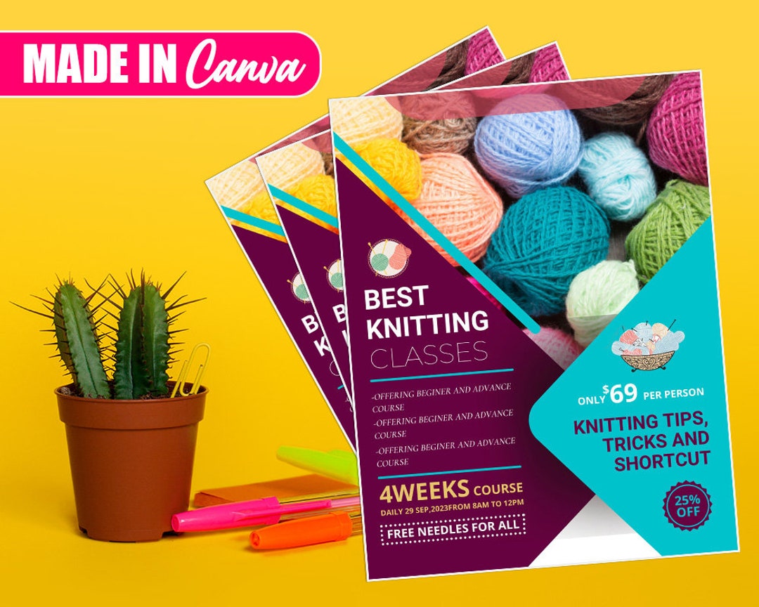 Knitting Crocheting Lessons Flyer, DIY Canva Knitting Crocheting ...