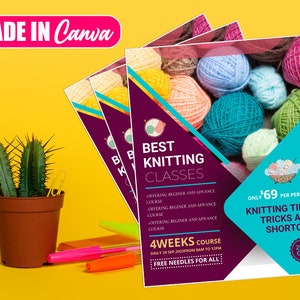 Knitting Crocheting Lessons Flyer, DIY Canva Knitting Crocheting ...
