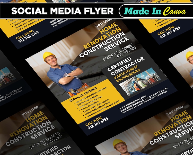 General Contractor Flyer, DIY Canva General Contractor Flyer Template ...