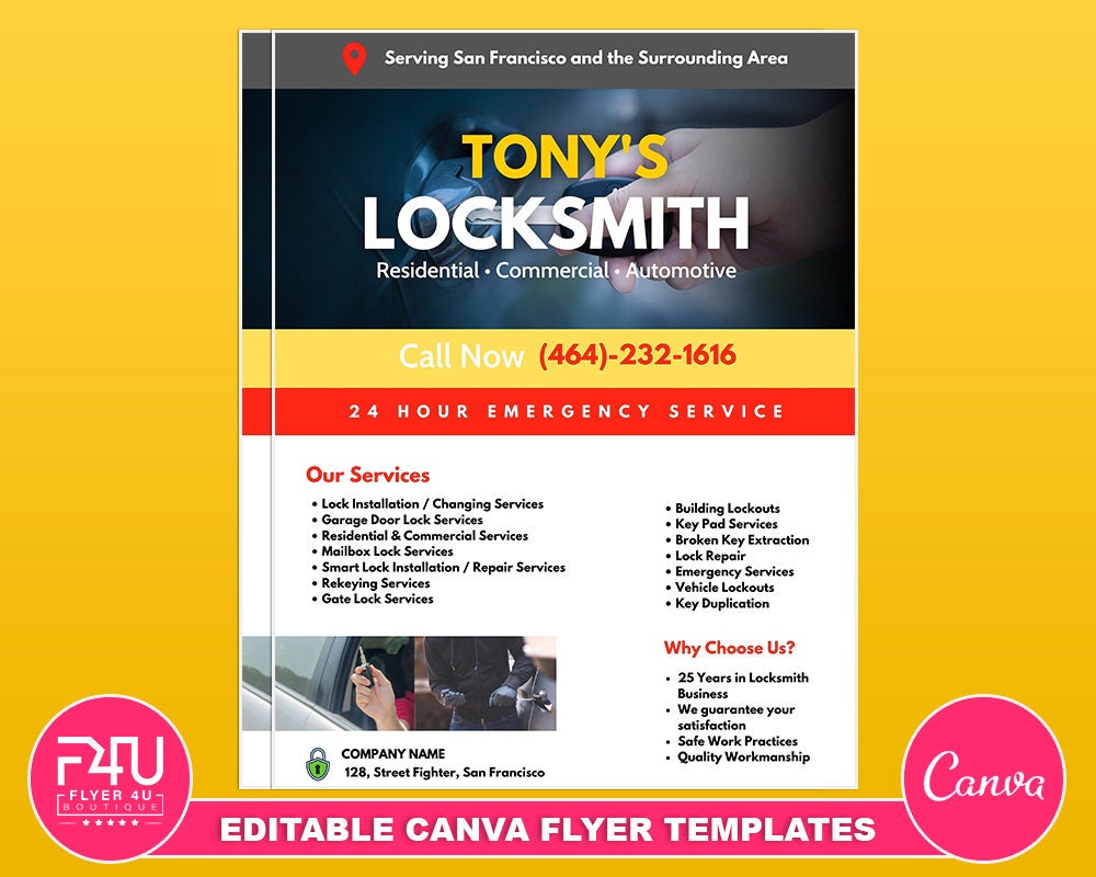 Locksmith Service Flyer, DIY Canva Locksmith Service Flyer Template ...