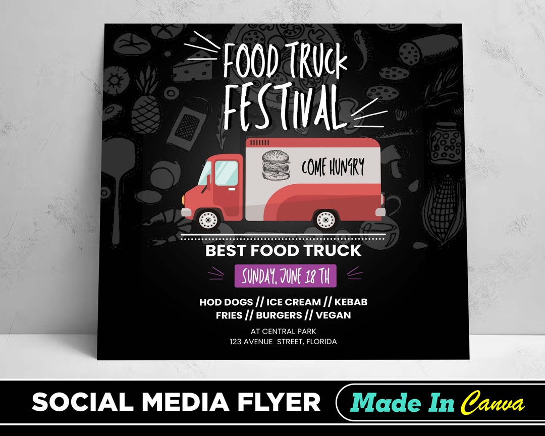 Food Truck Festival Flyer, DIY Canva Food Truck Festival Flyer Template ...