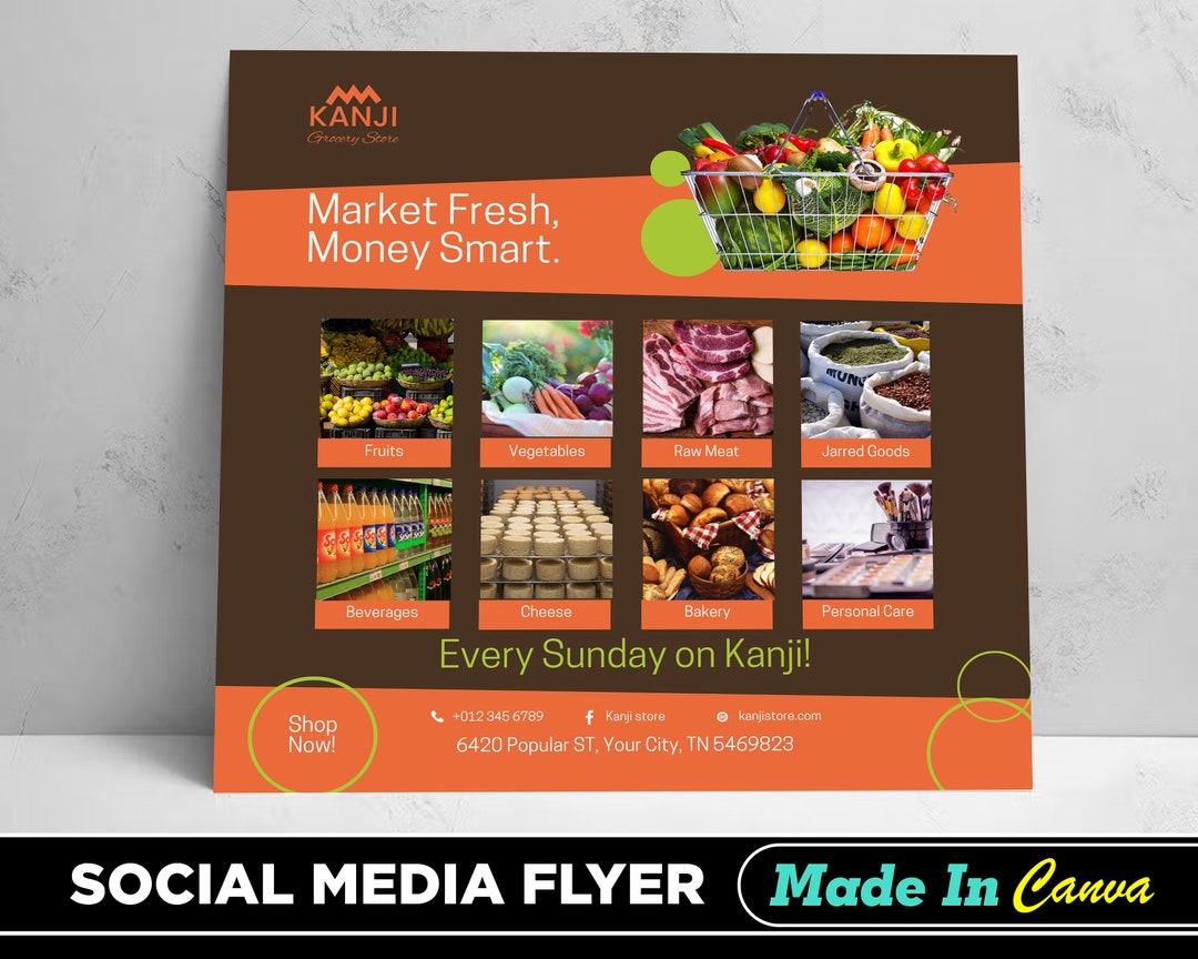 Grocery Store Flyer, DIY Canva Grocery Store Flyer Template, Editable ...