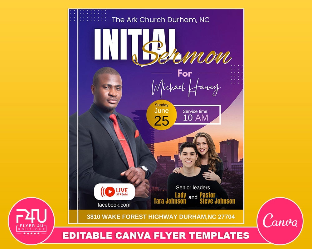 Initial Sermon Flyer, DIY Canva Initial Sermon Flyer Template, Editable ...