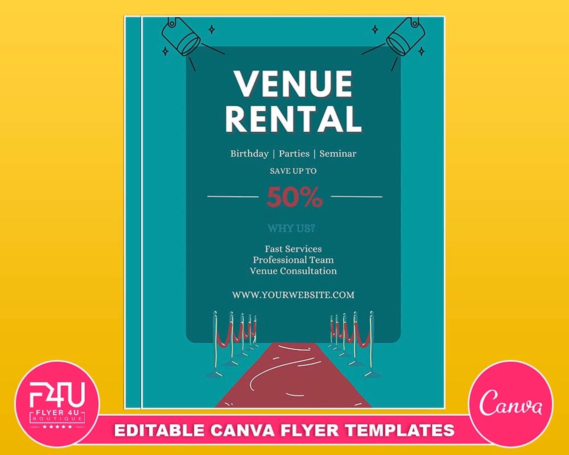 Venue Rental Flyer, DIY Canva Venue Rental Templates, Editable Canva US ...