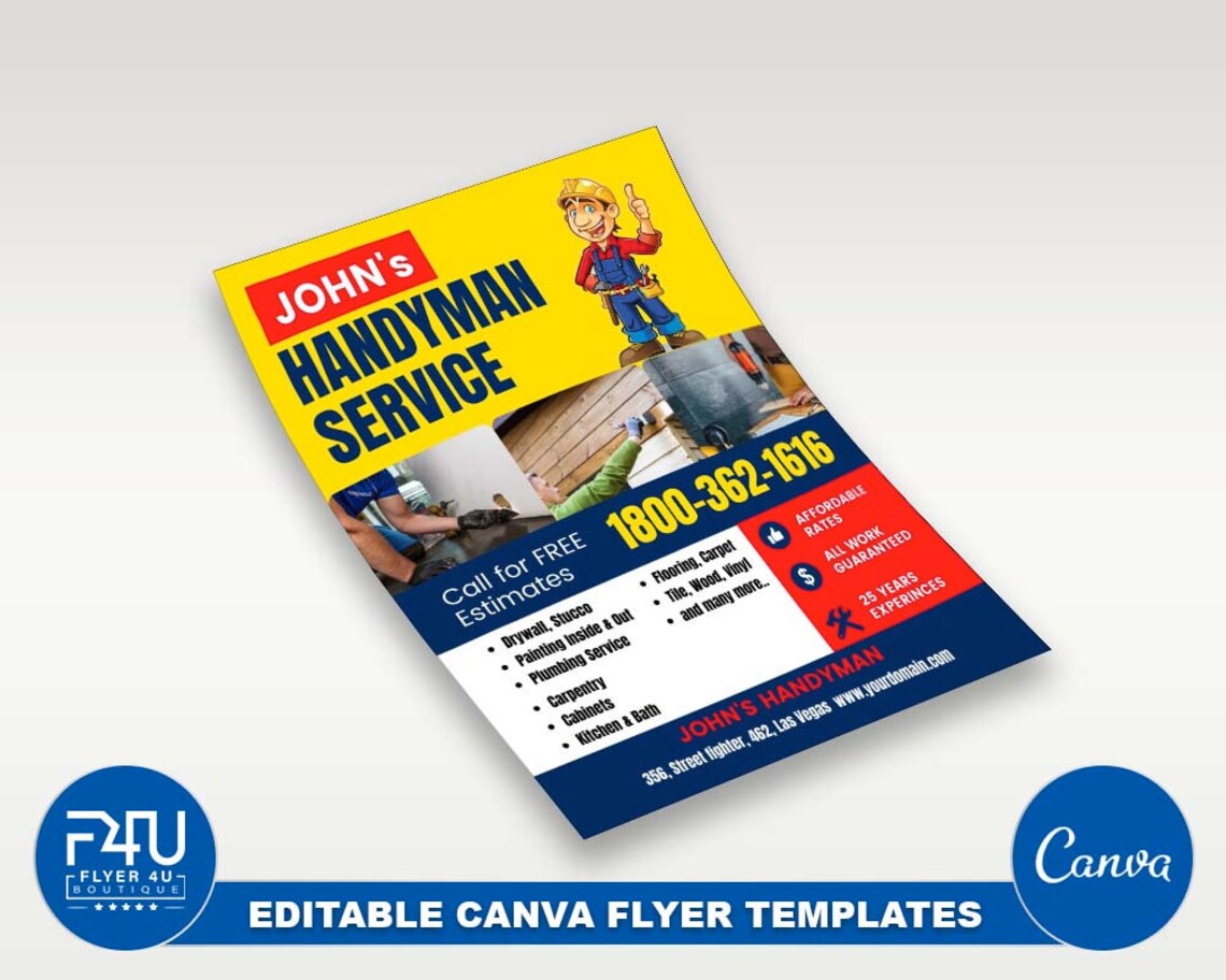 Handyman Service Flyer DIY Canva Handyman Service Flyer - Etsy