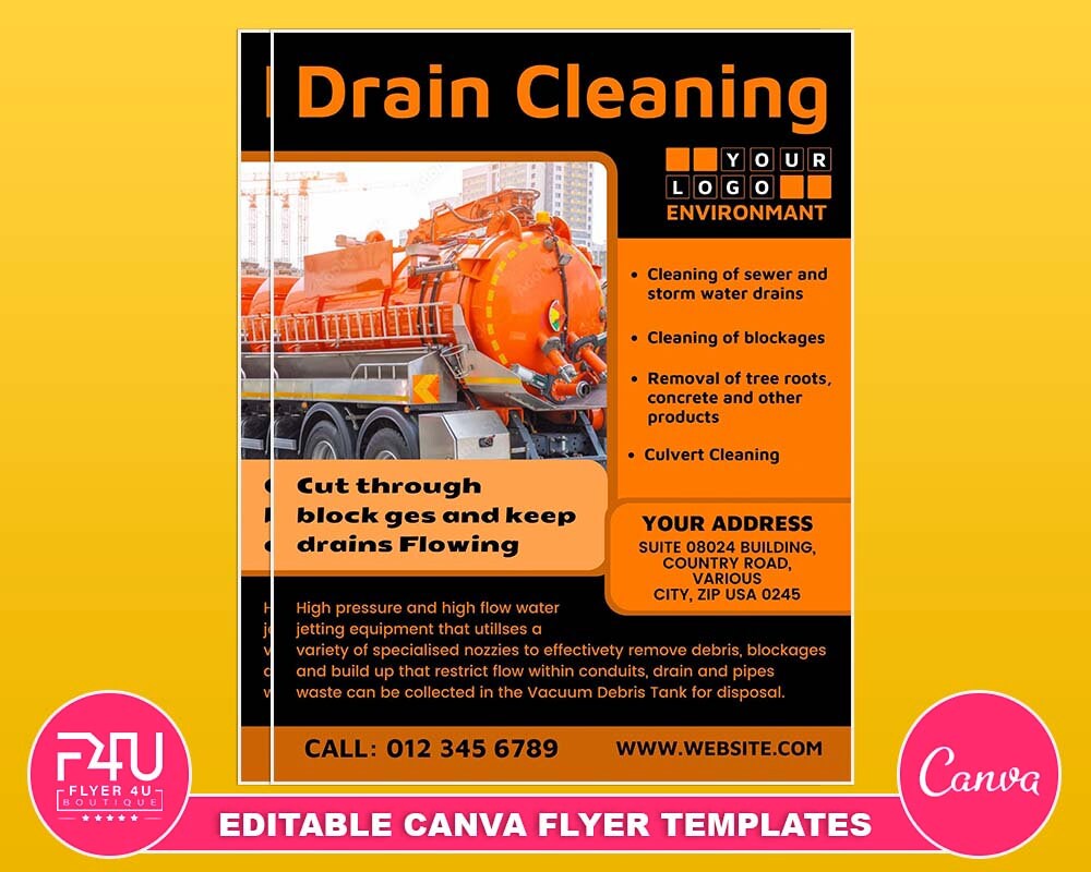 Drain Cleaning Flyer, DIY Canva Drain Cleaning Flyer, Editable Canva US ...