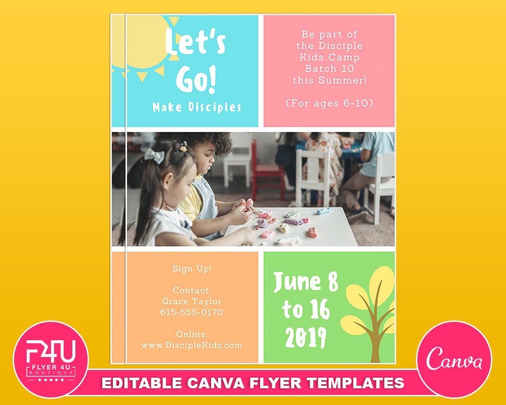 Kids Summer Camp Flyer, DIY Canva Kids Summer Camp Templates, Editable ...