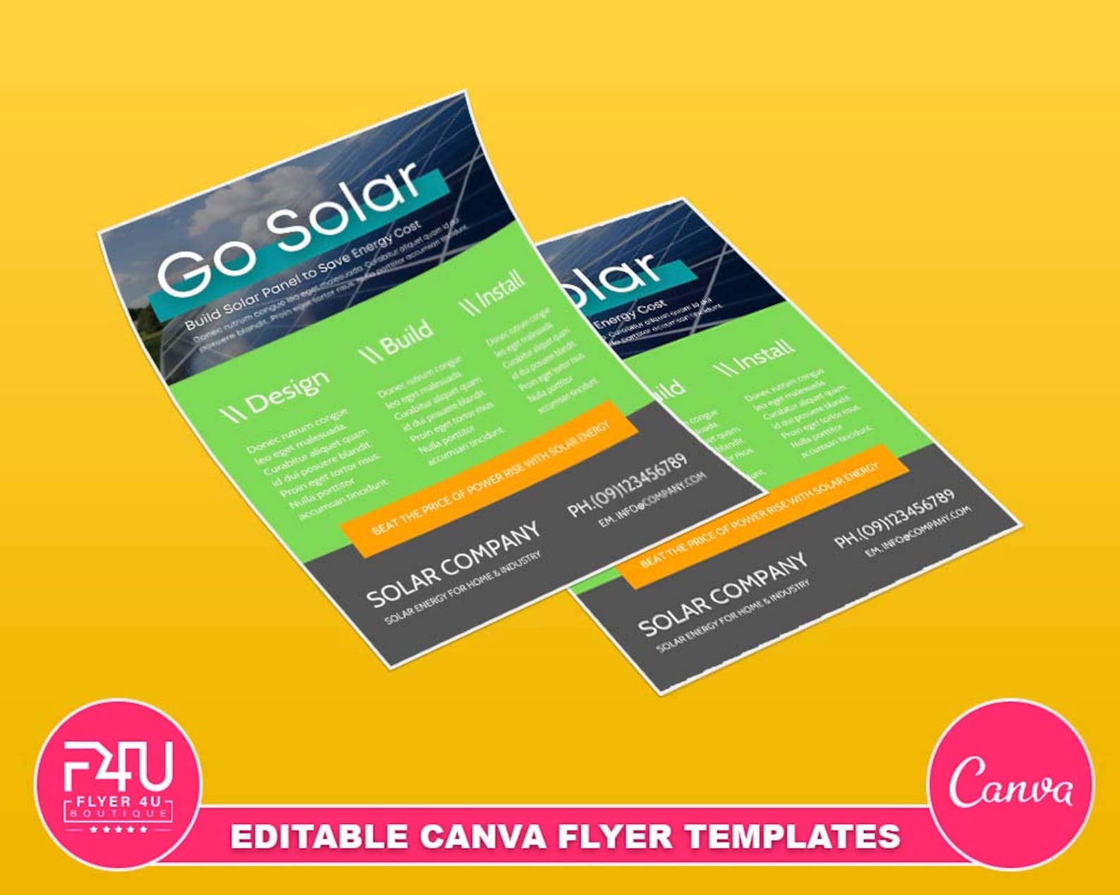 Solar Flyers Template, DIY Canva Solar Flyers, Editable Canva US Letter ...