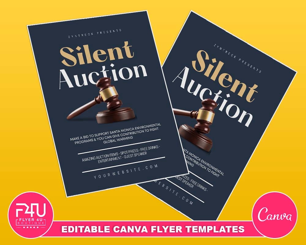 Live Auction Flyer, DIY Canva Live Auction Flyer Template, Editable US ...
