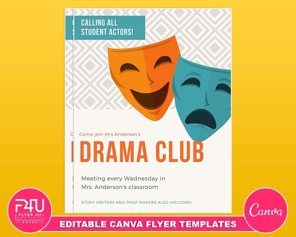 Drama Club Flyer DIY Canva Drama Club Templates Editable - Etsy