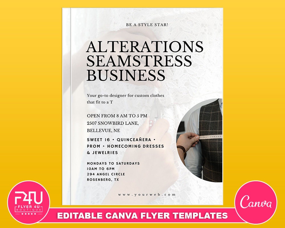 Alterations Seamstress Business Flyer, DIY Canva Alterations Seamstress ...