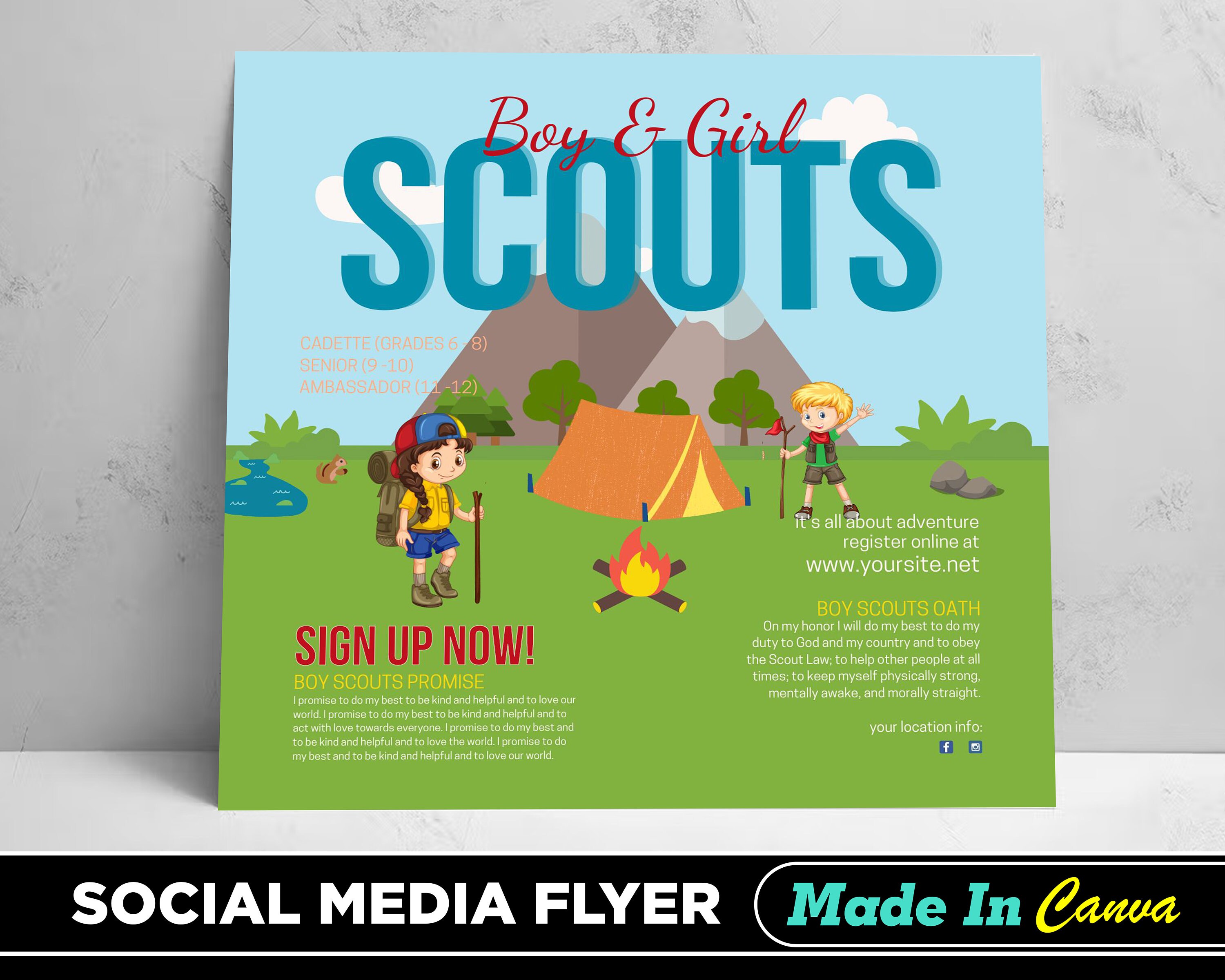 Scouts Flyer, DIY Canva Scouts Flyer Template, Editable Canva Social ...