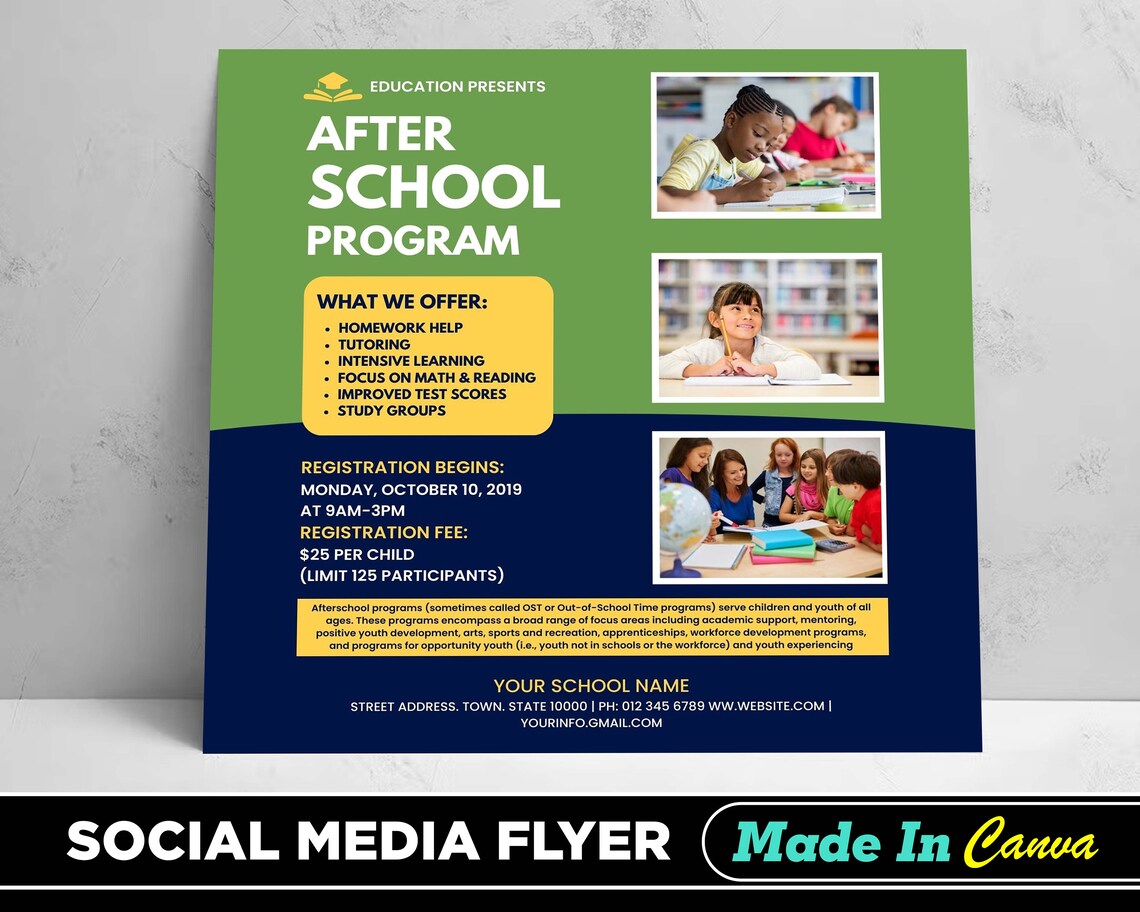 After School Program Flyer DIY Canva After School Program - Etsy
