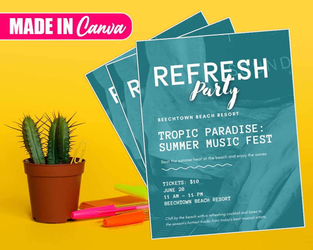 Refresh Party Flyer, DIY Canva Refresh Party Flyer Template, Editable ...