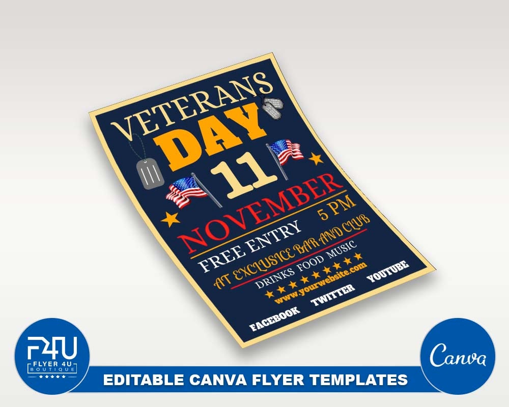 Veterans Day Flyer DIY Canva Veterans Day Flyer Template - Etsy