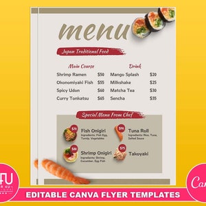 Menu Flyer, DIY Canva Menu Templates, Editable Canva US Letter Size ...