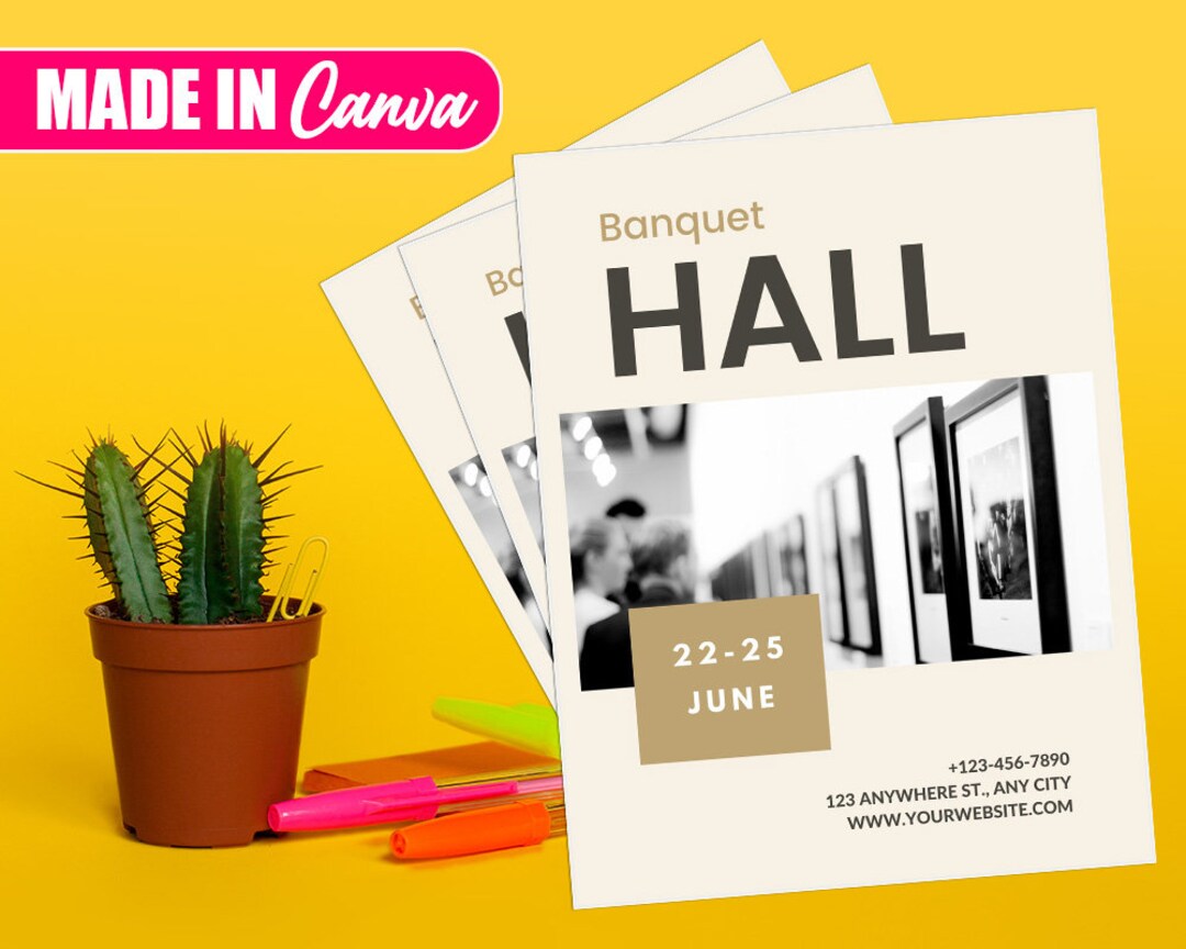 Banquet Hall Flyer, DIY Canva Banquet Hall Flyer Template, Editable ...