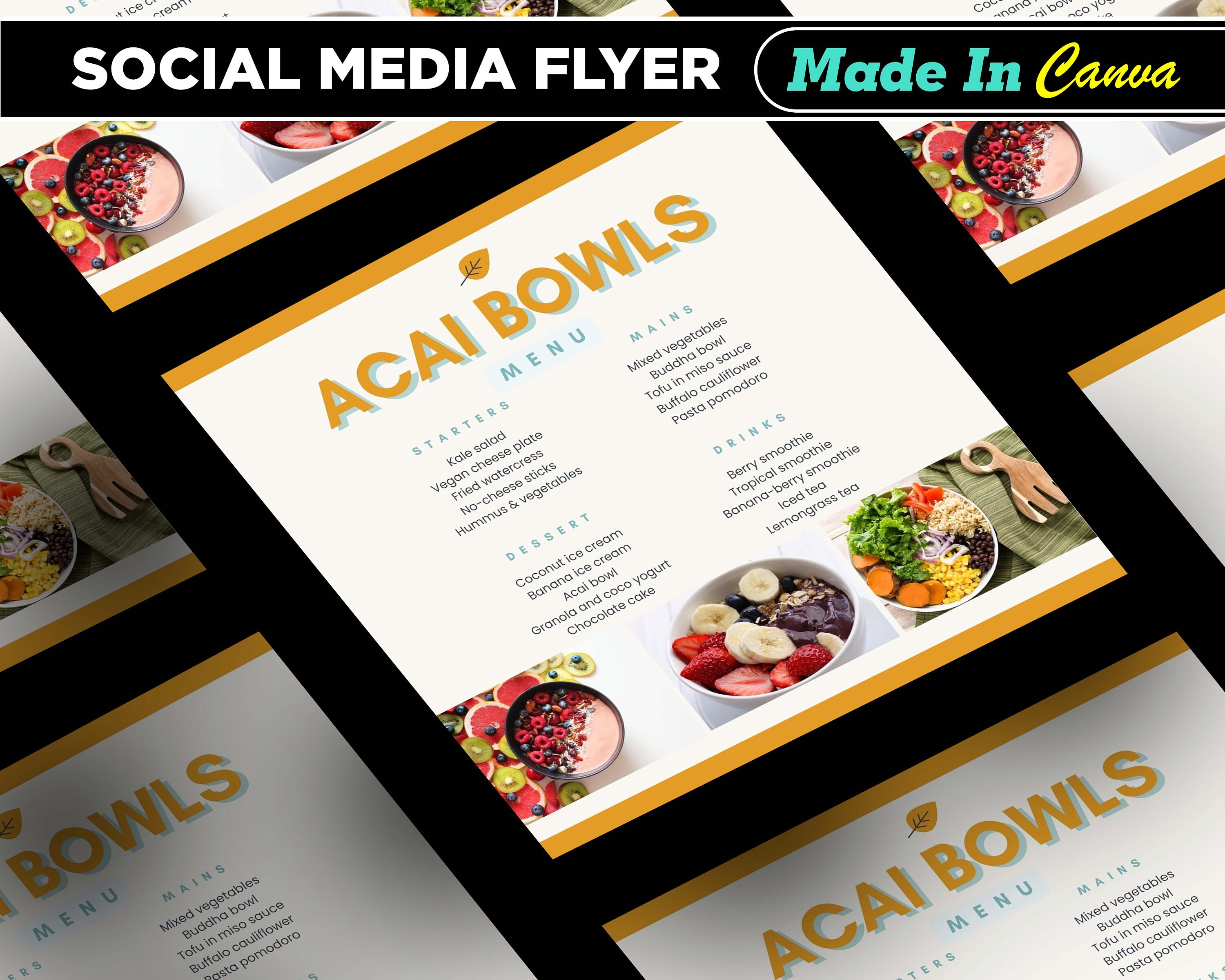 Acai Bowls Flyer, DIY Canva Acai Bowls Flyer Template 2022, Editable ...