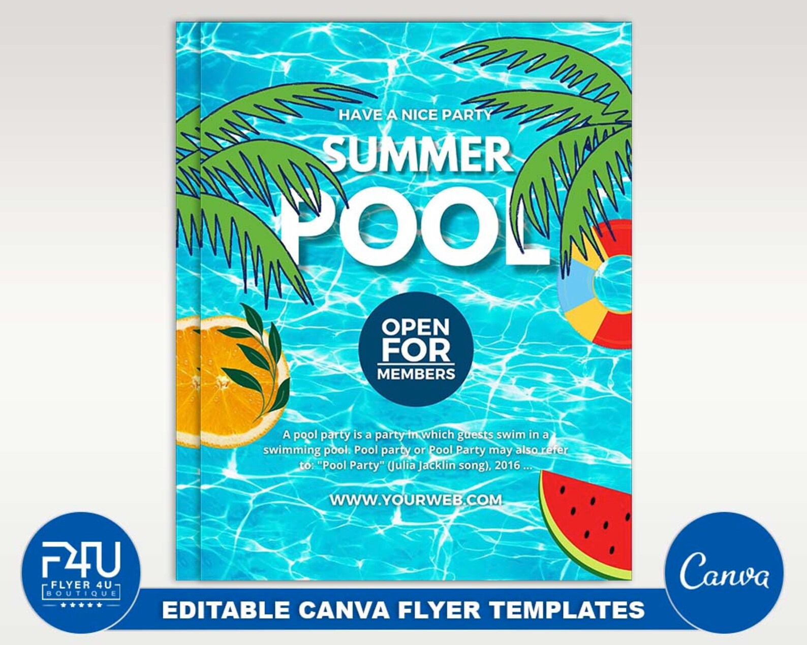 Pool Party Flyer DIY Canva Pool Party Flyer Template 2022 - Etsy
