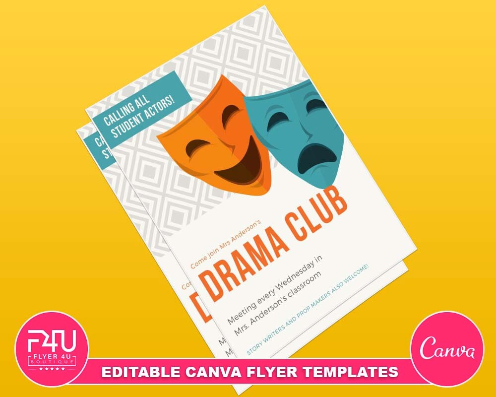 Drama Club Flyer DIY Canva Drama Club Templates Editable - Etsy