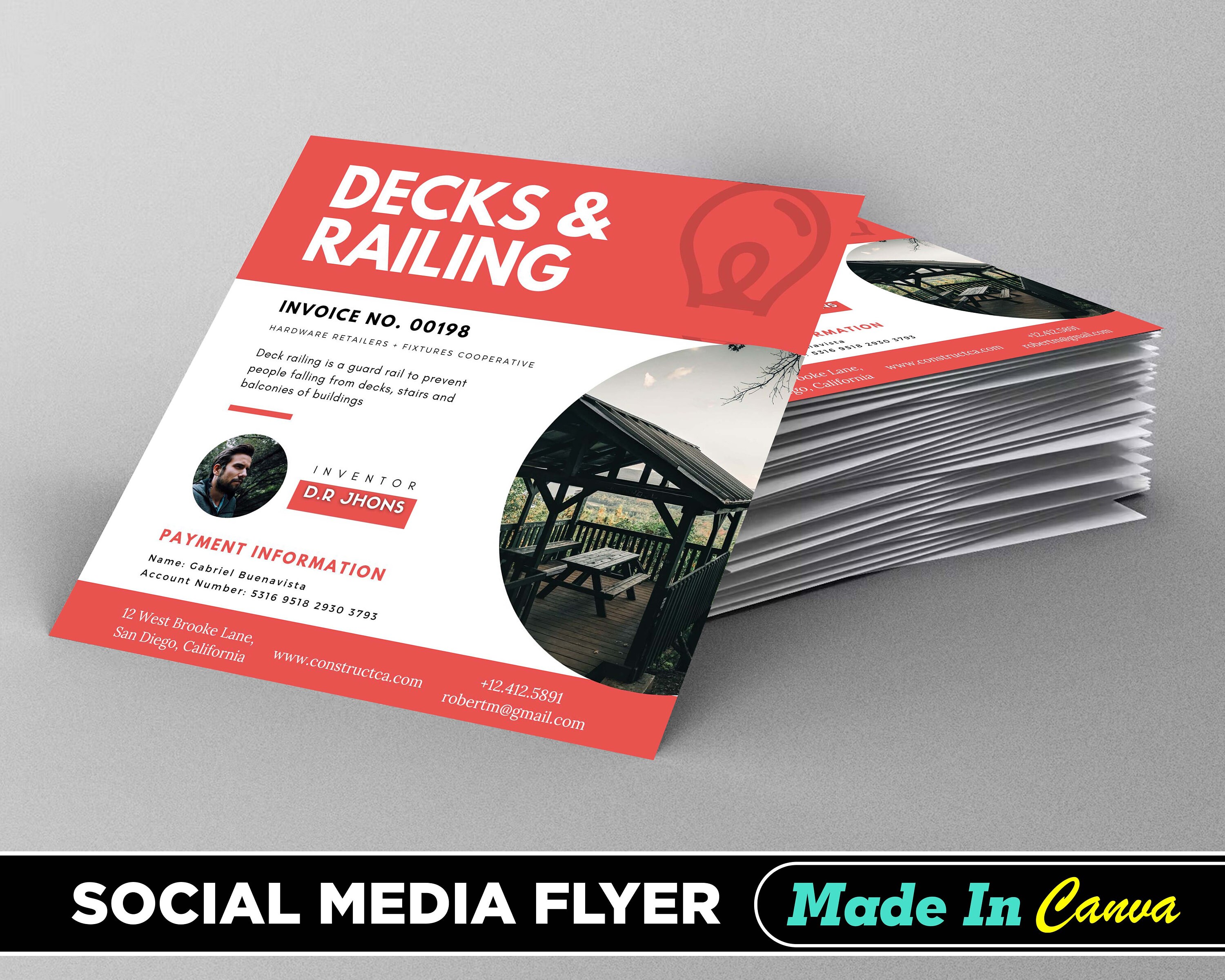 Decks & Railing Flyer, DIY Canva Decks and Railing Flyer Template ...