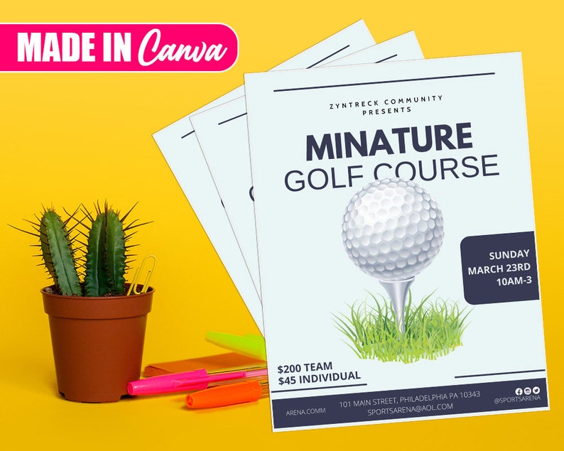 Miniature Golf Course Flyer, DIY Canva Miniature Golf Course Template ...