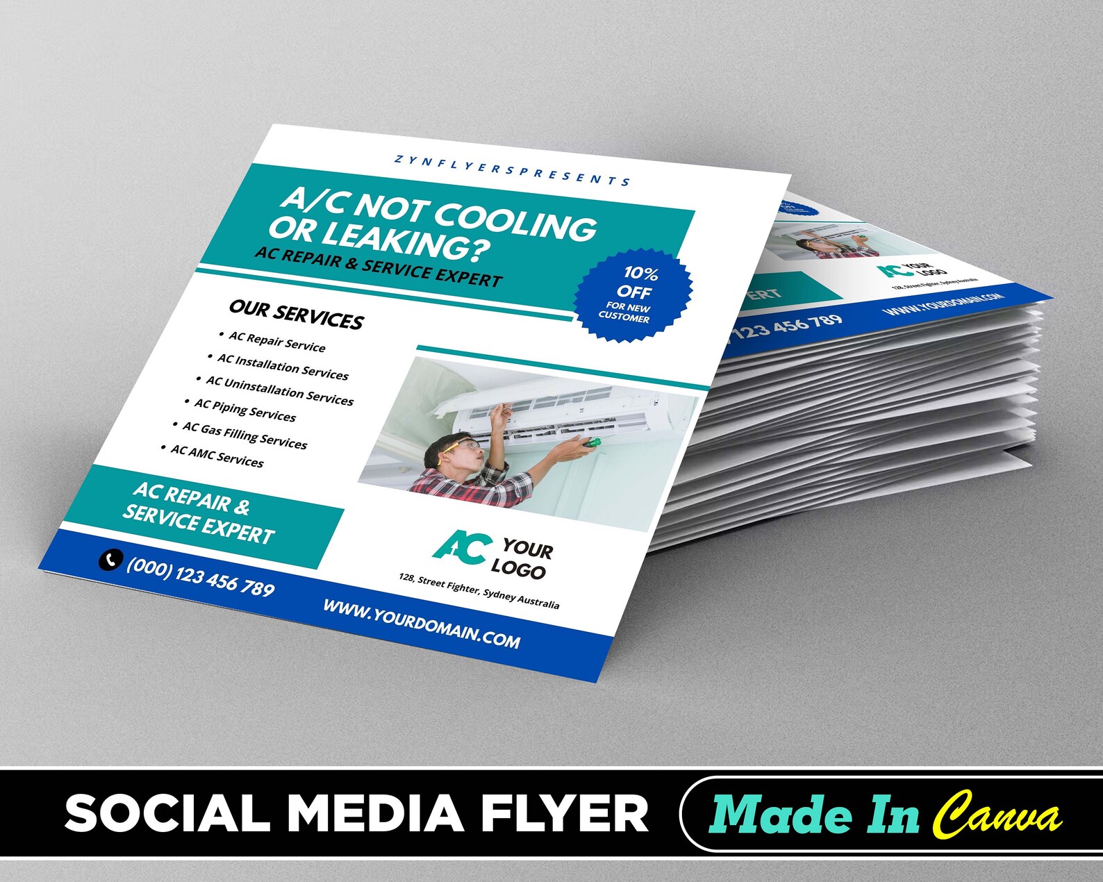 Air Conditioning Repair Flyer, DIY Canva Air Conditioning Template 2022 ...
