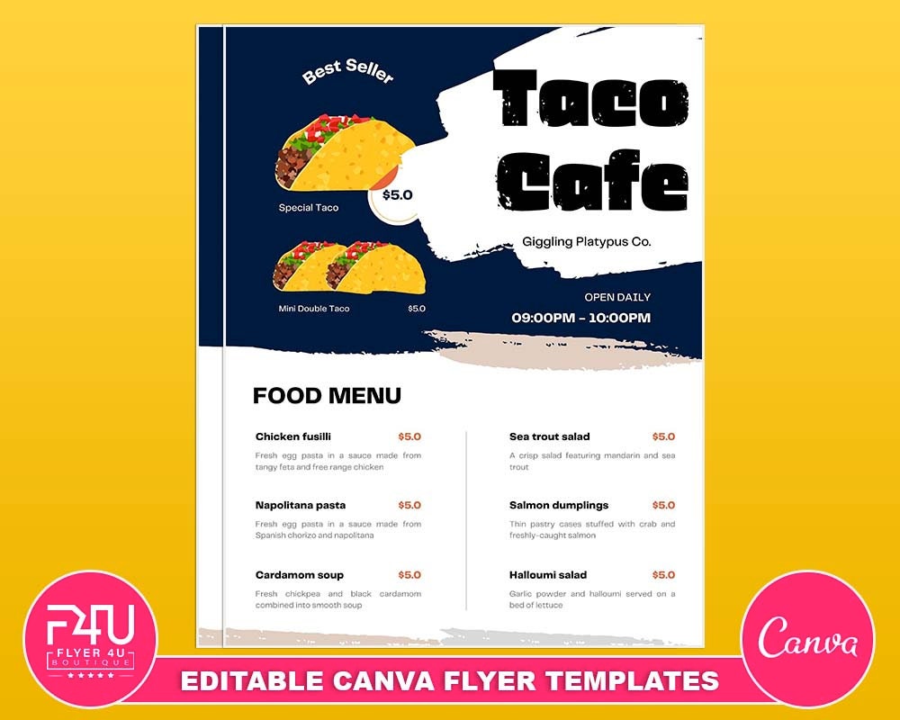 Taco Flyer, DIY Canva Taco Flyer Template 2022, Editable US Letter Size ...