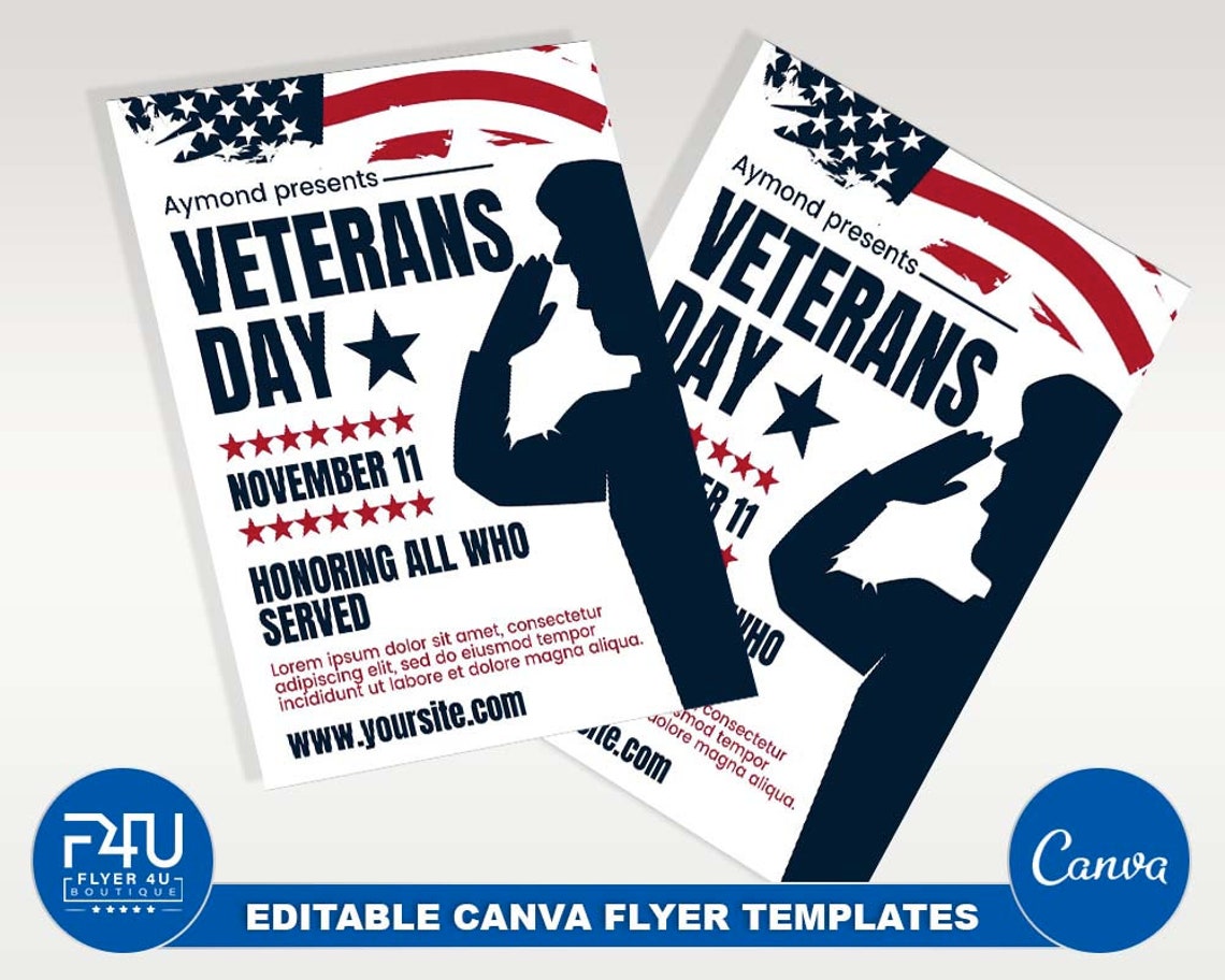 Veterans Day Flyer DIY Canva Veterans Day Flyer Template | Etsy