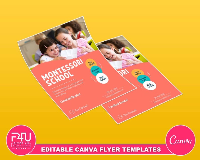 Montessori School Flyer, DIY Canva Montessori School Templates ...