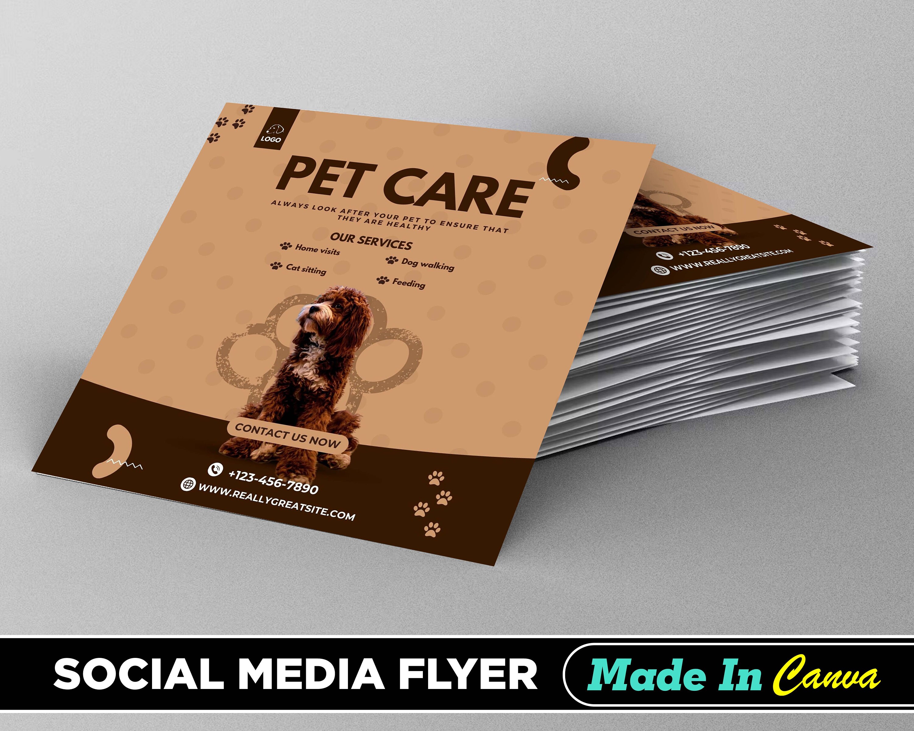 Pet Care Flyer, DIY Canva Pet Care Flyer Template 2022, Editable Canva ...