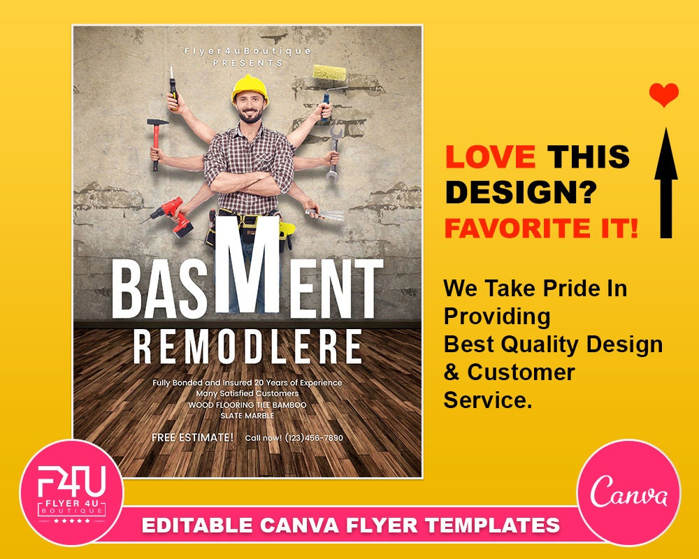 Basement Remodeler Flyer DIY Canva Basement Remodeler Flyer - Etsy