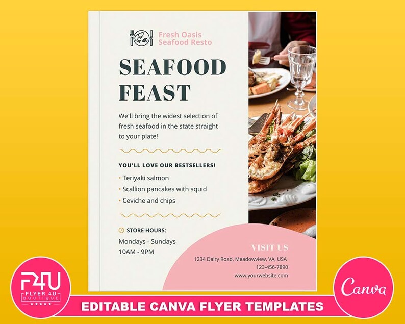 Seafood Flyer, DIY Canva Seafood Flyer Template 2022, Editable US ...