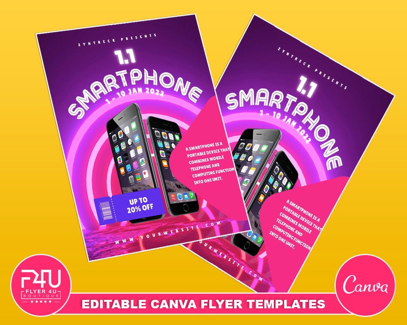 Smartphone Flyer, DIY Canva Smartphone Flyer Template 2022, Editable US ...