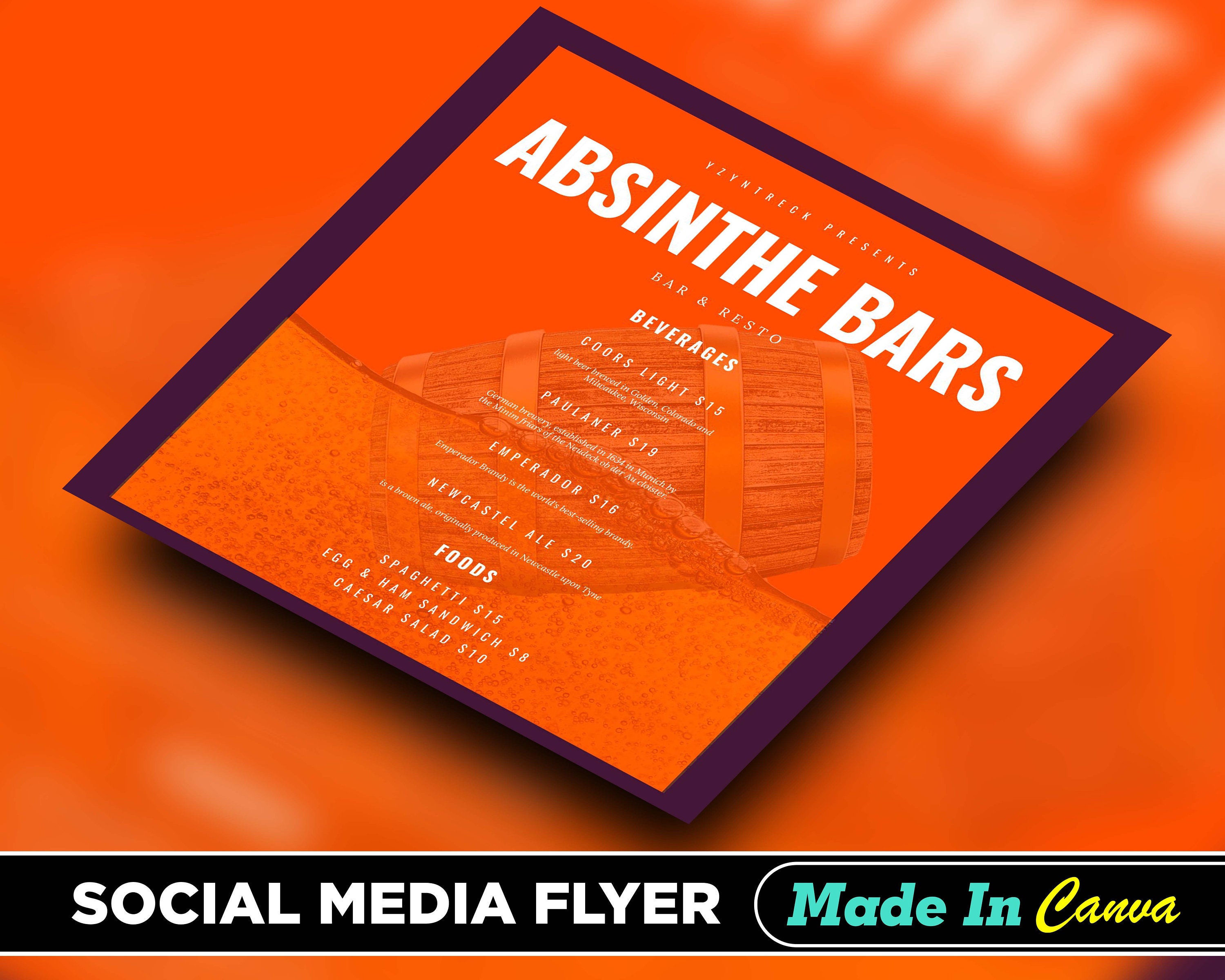 Absinthe Bars Flyer DIY Canva Absinthe Bars Flyer Template - Etsy