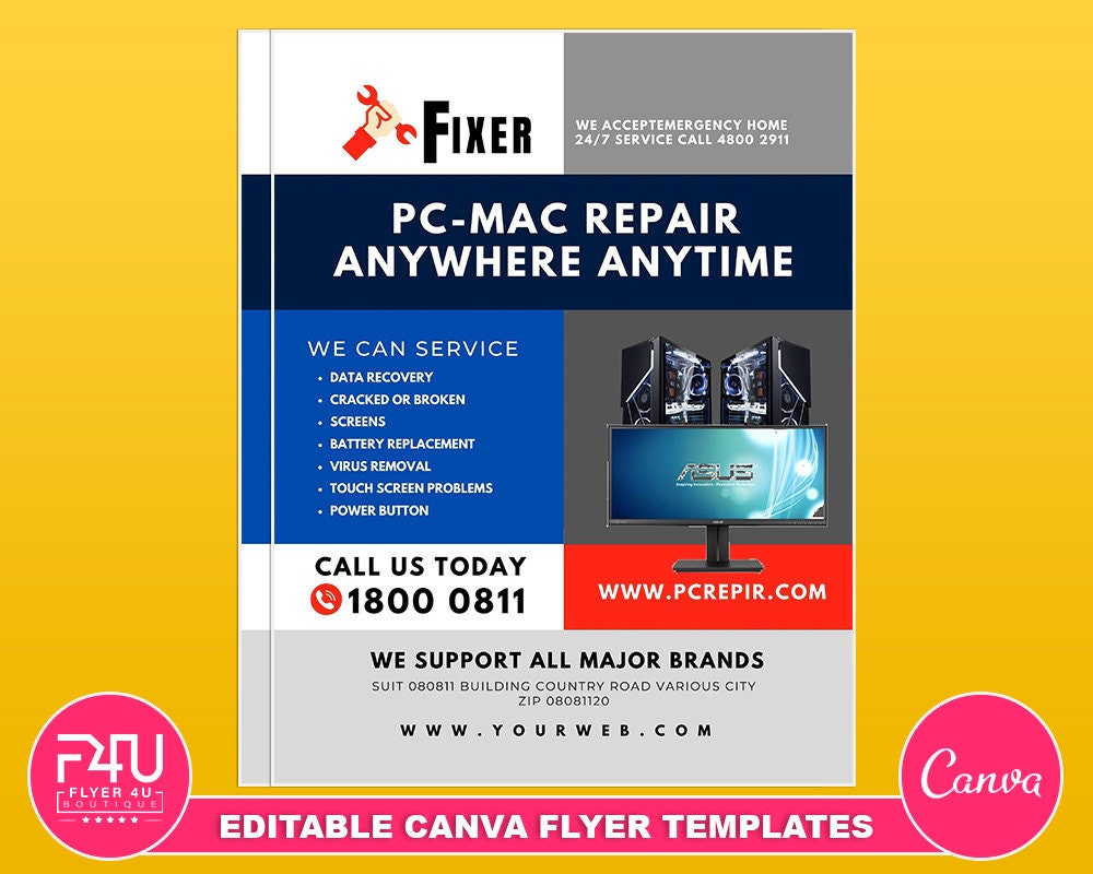 Computer Repair Flyer, DIY Canva Computer Repair Flyer Template 2022 ...
