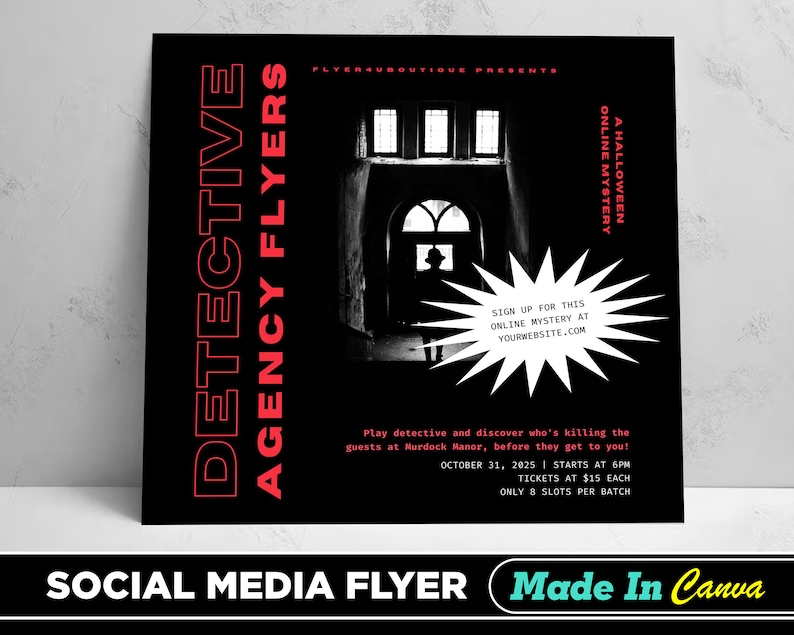 Detective Agency Flyer, DIY Canva Detective Flyer Template 2022 ...