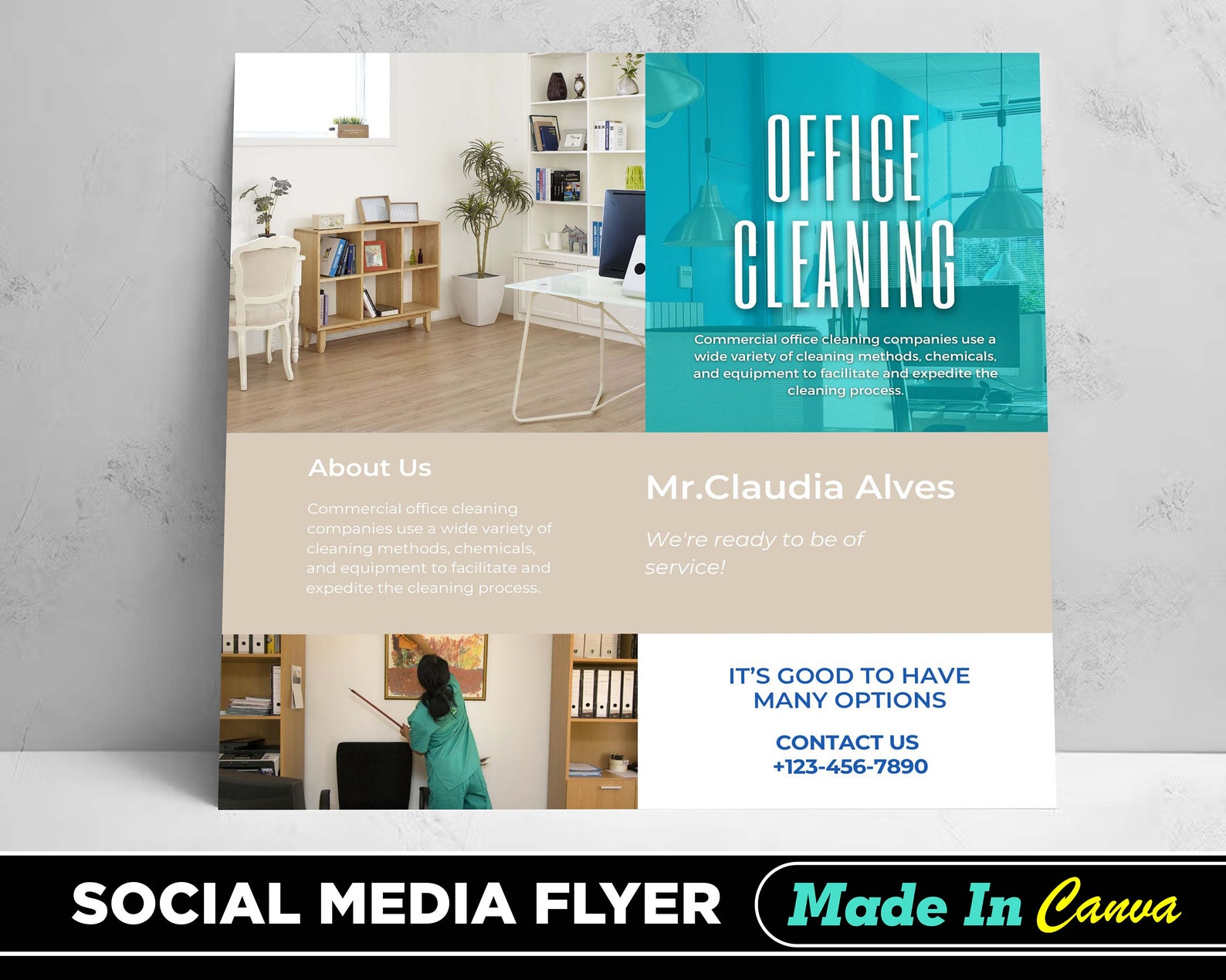 Office Cleaning Flyer, DIY Canva Office Flyer, Editable Social Media Flyer Template for Office ...