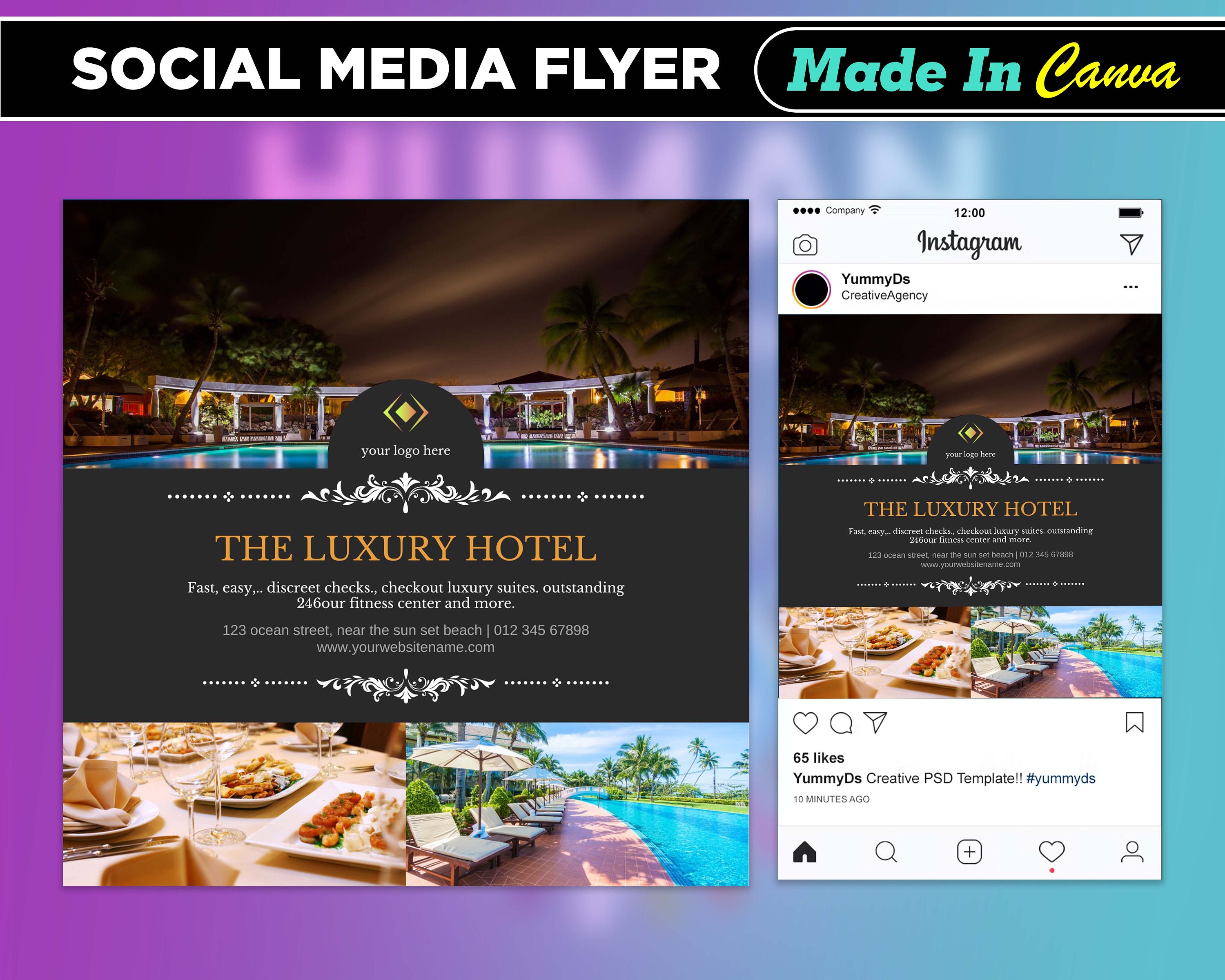 Luxury Hotel Flyer, DIY Canva Luxury Hotel Flyer Template, Editable ...