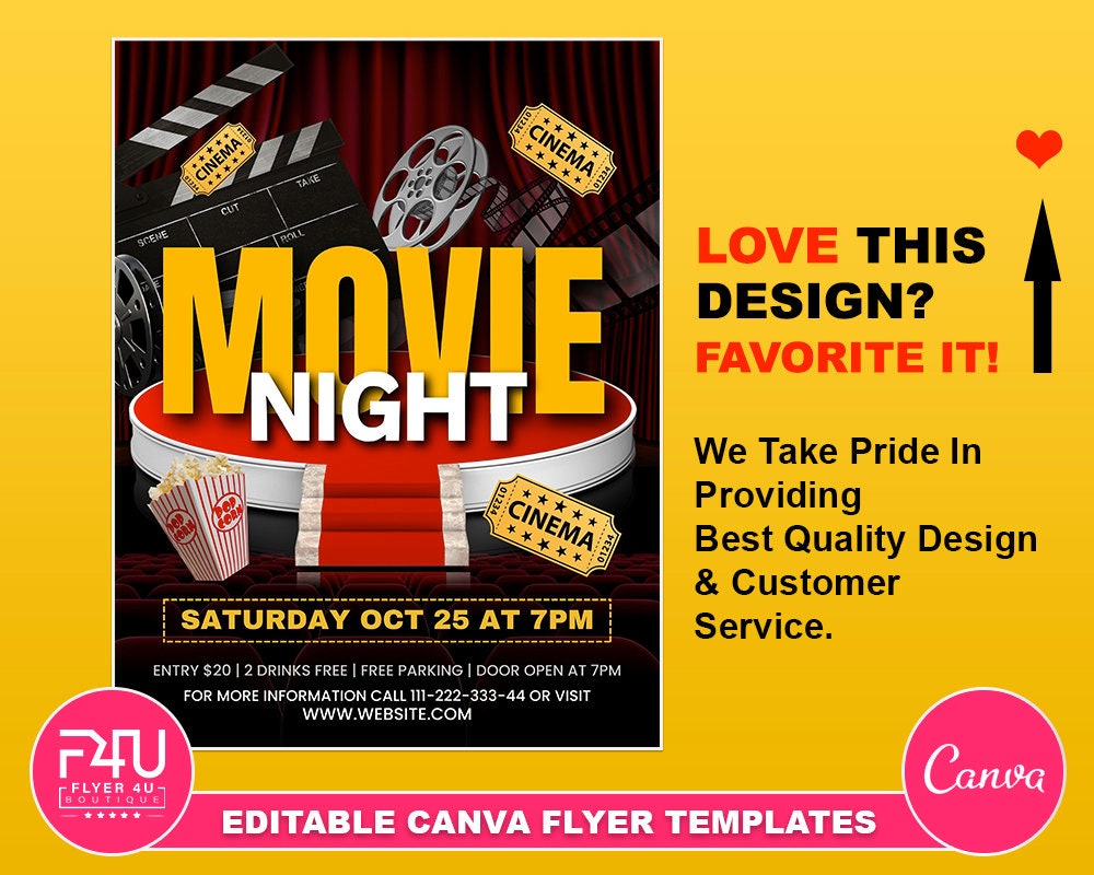 Movie Night Flyer, DIY Canva Movie Night Flyer Template, Editable Canva ...