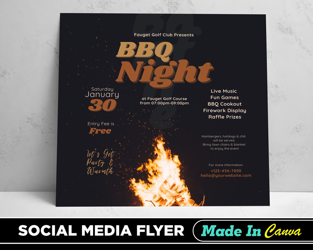 BBQ Night Flyer, DIY Canva BBQ Night Flyer Template 2022, Editable ...